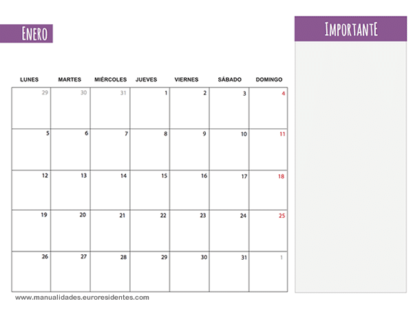 Calendario Enero 2015. Calendarios mensuales 2015 para imprimir ...